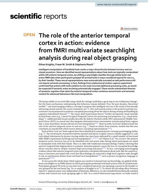 Pdf The Role Of The Anterior Temporal Cortex In Action Evidence From