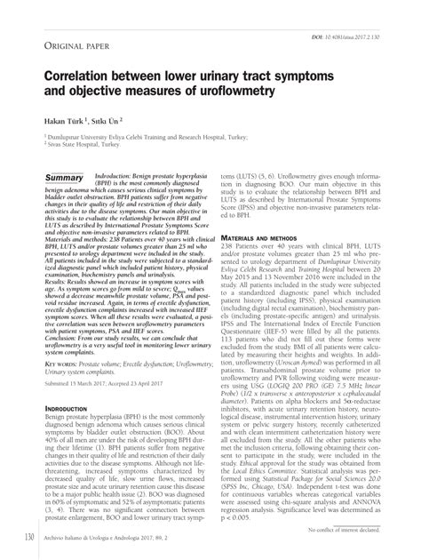 Pdf Correlation Between Lower Urinary Tract Symptoms And Objective Measures Of Uroflowmetry