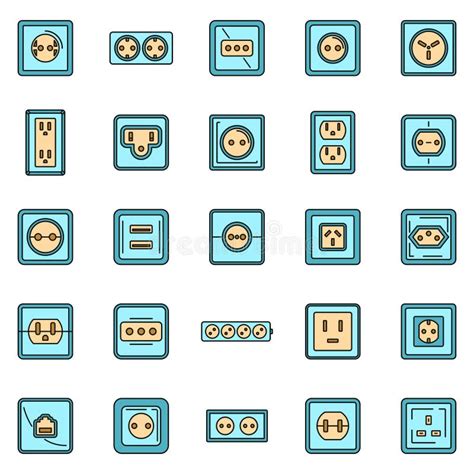 Electric Power Socket Icons Set Vector Color Stock Illustration Illustration Of Electric