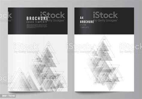 안내 책자 잡지 전단지 책자에 대 한 A4 형식 커버 샘플 디자인 서식 파일의 벡터 편집 가능한 레이아웃입니다 점 들과 라인을 연결 하는 삼각형 다각형 배경 연결 구조