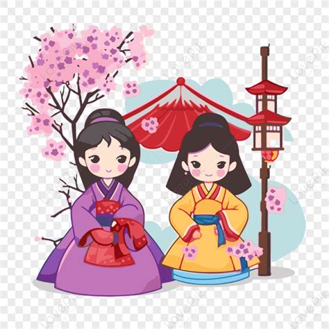 한복 입은 두 여자 만화 벡터분홍색클립 아트 Png 일러스트 무료 다운로드 Lovepik