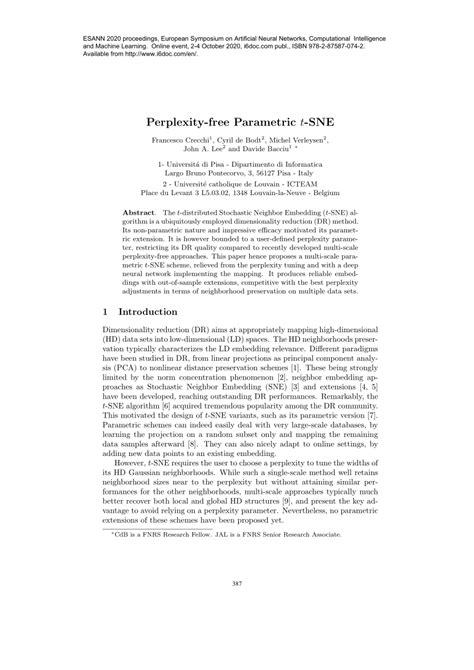 Pdf Perplexity Free Parametric T Sne