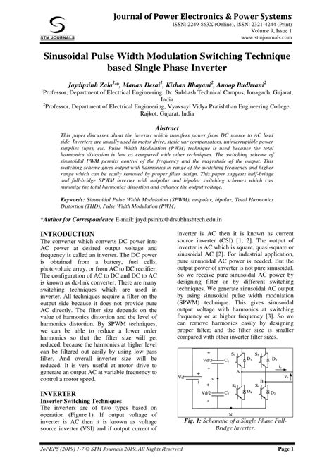 PDF Journal Of Power Electronics Power Systems Sinusoidal Pulse Width Modulation Switching