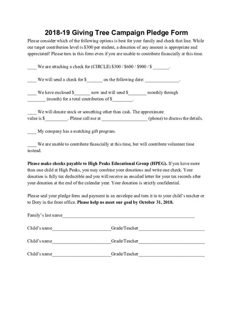 Fillable Online Giving Tree Campaign Pledge Form Fax Email Print PdfFiller