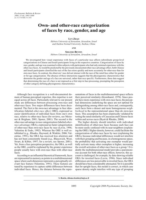 Pdf Own And Other Race Categorization Of Faces By Race Gender And Age
