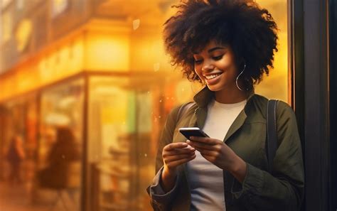 Premium Ai Image Smiling Woman Using Mobile Device For Online Payment