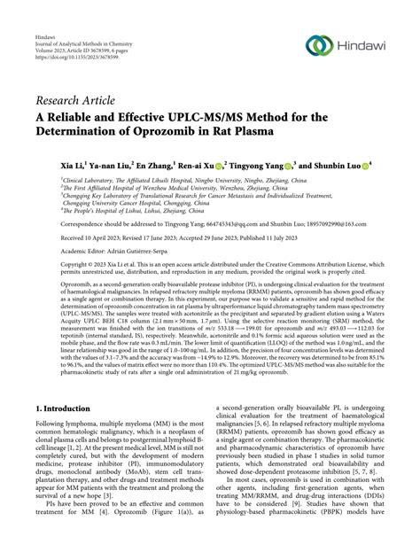 Pdf A Reliable And Effective Uplc Msms Method For The Determination