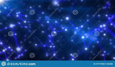 Abstract High Tech Blue Glowing Lines With Dots And Plexus Triangles Stock Illustration