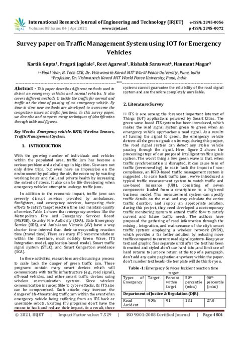 Pdf Irjet Survey Paper On Traffic Management System Using Iot For Emergency Vehicles