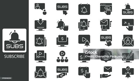 구독 아이콘 집합입니다 솔리드 아이콘 컬렉션 벡터 일러스트 레이 션 스톡 일러스트 아이콘 기호 미디어 신문 구독 스톡 일러스트 조언 벨 블로깅 거품 비즈니스 개념에 대한
