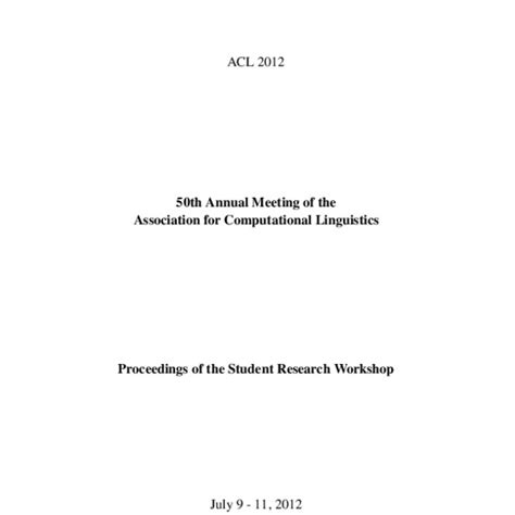Proceedings Of ACL Student Research Workshop ACL Anthology