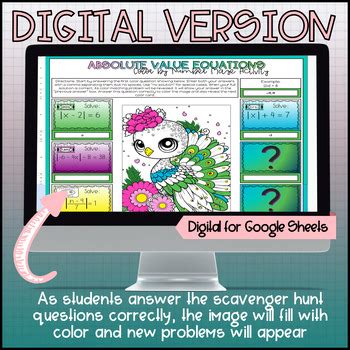 Solving Absolute Value Equations Color By Number Scavenger Hunt Activity Digital