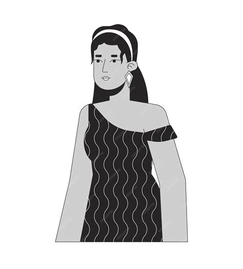 70년대의 예쁜 히스패닉 여성 영감을 받은 옷 검은색과 ⁇ 색 2d 라인 만화 캐릭터 세련된 라틴 여성이 포즈를 취하는 고립된