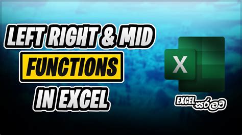 Left Right And Mid Function In Excel Youtube