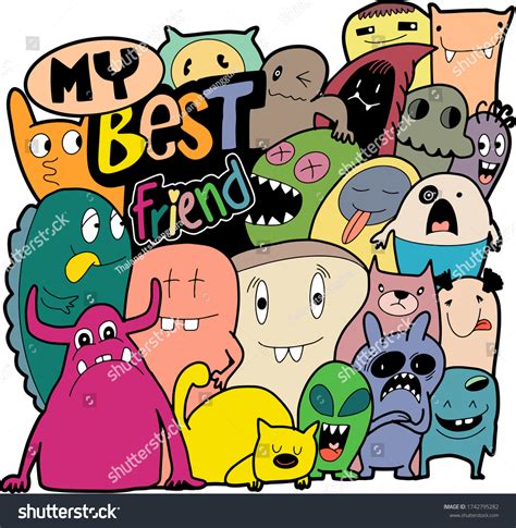 Best Friends Funny Cartoon Doodle Sethappy Stock Illustration