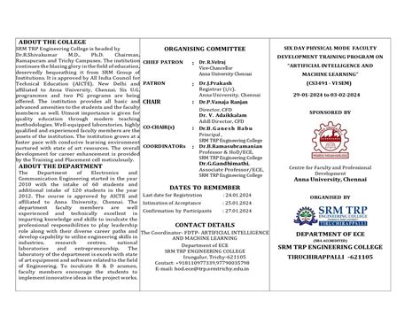 Faculty Development Training Program On Artificial Intelligence And Machine Learning Srm Trp