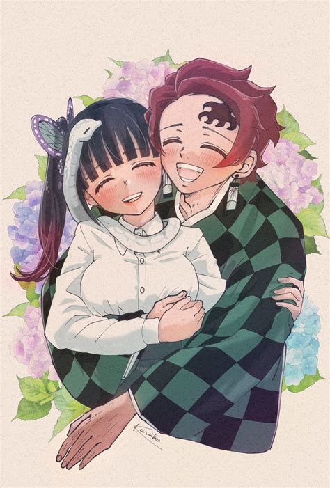 Kamado Tanjirou And Tsuyuri Kanao Kimetsu No Yaiba Drawn By Kanea Nikoinoillust Danbooru
