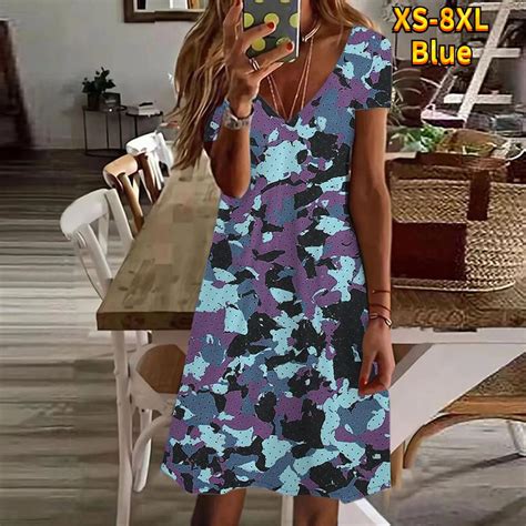 Kaufe Summer Fashion Womens V Neck Short Sleeve Camouflage Printed