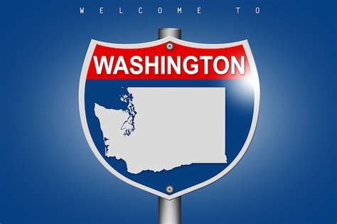 파란색 배경 위에 고속도로로 표지판에 워싱턴 프리미엄 사진