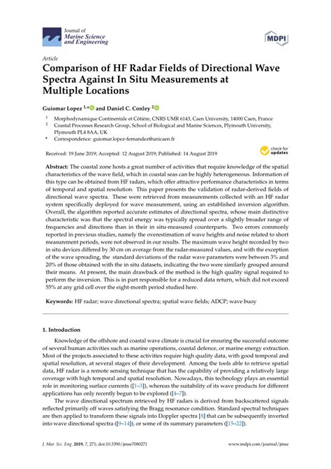 Pdf Comparison Of Hf Radar Fields Of Directional Wave Spectra Against In Situ Measurements At