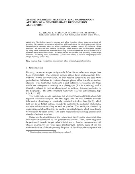 Pdf Affine Invariant Mathematical Morphology Applied To A Generic