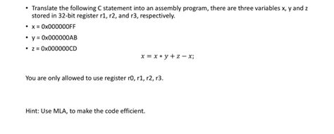 solved translate the following c statement into an assembly
