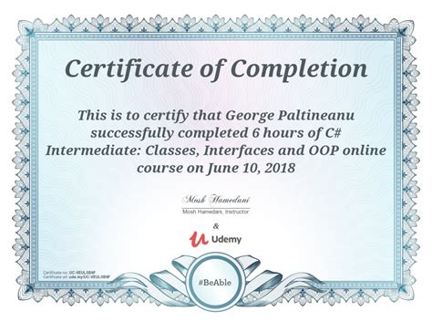 George Paltineanu On Linkedin Completion Certificate For C