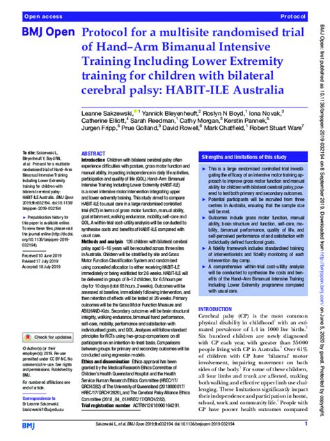 Pdf Protocol For A Multisite Randomised Trial Of Handarm Bimanual