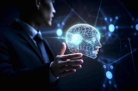 Premium Photo Businessman With Human Head Hologram Neural Network Generative Ai