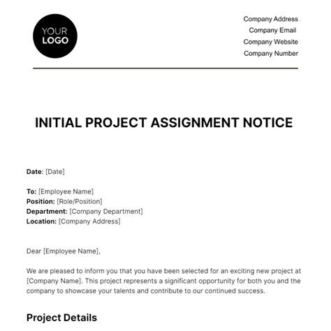 Free Initial Project Assignment Notice Hr Template To Edit Online