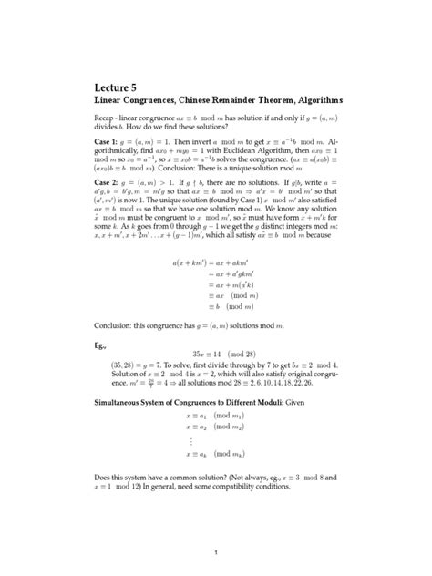 Theory Of Numbers Lecture 5 Pdf Algorithms Applied Mathematics