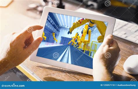 Smart Factory Modern Automated Production Plant With Robot Arms Stock