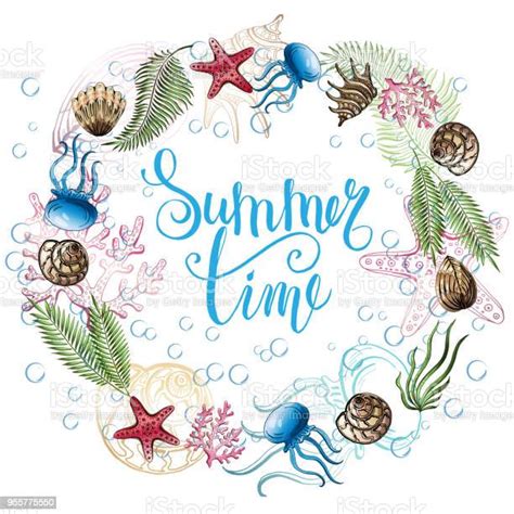 조개 불가사리 해파리의 구성입니다 수 중 세계입니다 바다 배경입니다 벡터 일러스트 레이 션 갑각류에 대한 스톡 벡터 아트 및 기타 이미지 Istock