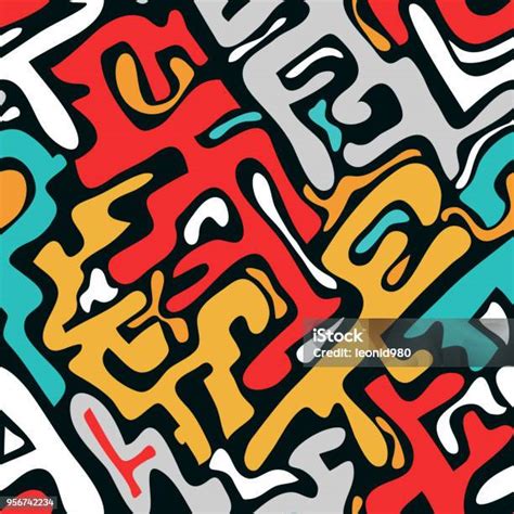 낙서 스타일에 컬러 추상 완벽 한 패턴입니다 디자인에 대 한 품질 벡터 일러스트 레이 션 강렬하고 밝은 색상에 대한 스톡 벡터 아트 및 기타 이미지 강렬하고 밝은 색상