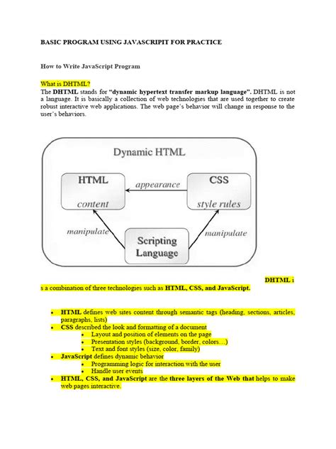 basic program using javascripit for practice pdf world wide web