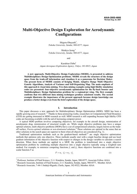Pdf Multi Objective Design Exploration For Aerodynamic Configurations