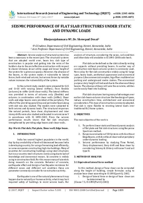 Pdf Seismic Performance Of Flat Slab Structures Under Static And Dynamic Loads