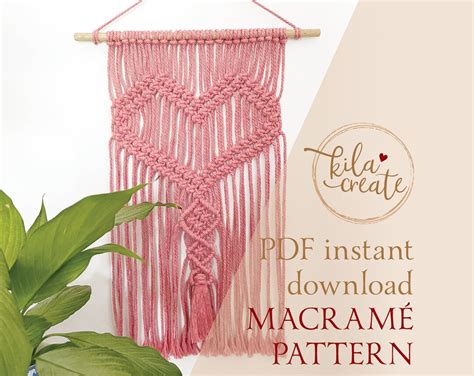 macrame heart wall hanging pdf pattern tutorial instant download free
