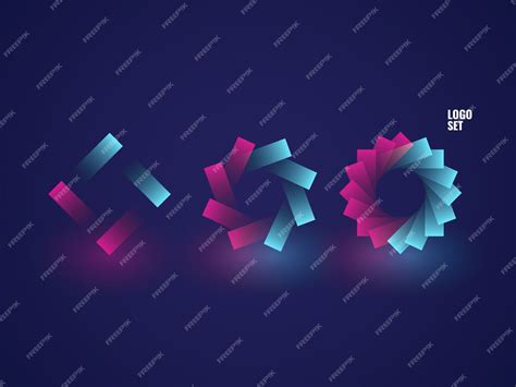 사각형 로고 타입 원형 로고 일러스트 아이소 메트릭 네온 어두운 자외선의 집합 무료 벡터