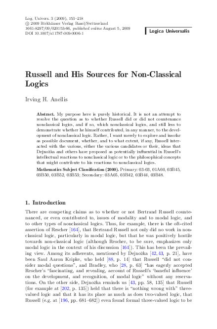 Pdf Russell And His Sources For Non Classical Logics
