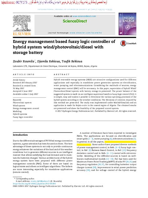 Pdf Energy Management Based Fuzzy Logic Controller Of Hybrid System Wind Photovoltaic Diesel