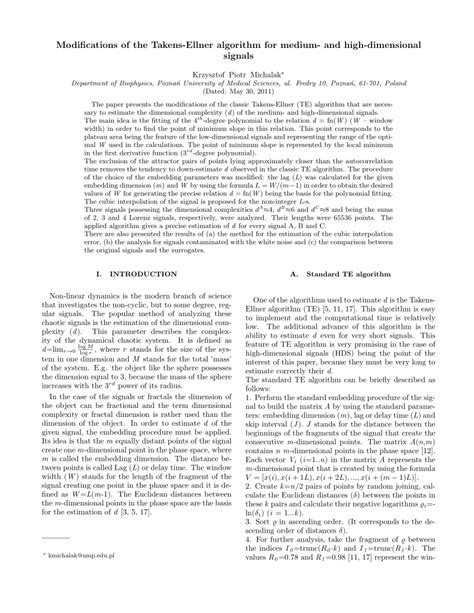pdf modifications of the takens ellner algorithm for medium and high