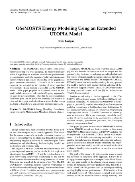 Pdf Osemosys Energy Modeling Using An Extended Utopia Model