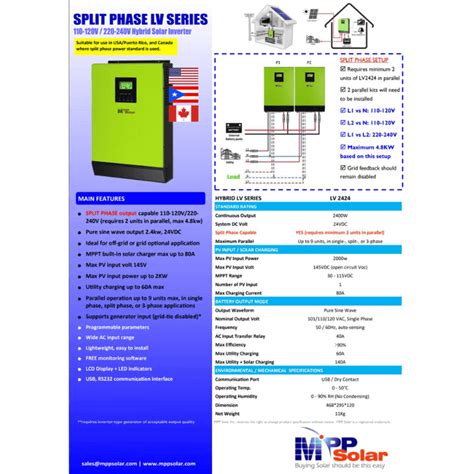 Mpp Solar Lv2424 Hybrid [green] 2 400w 24v 120v Output 2kw Solar I