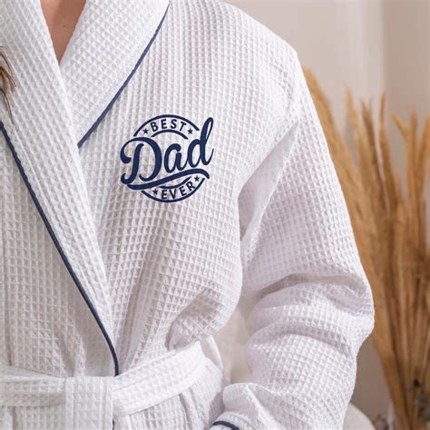 Best Dad Ever White Waffle Robe With Navy Piping Monogrammed Dressing