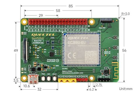 ec200u eu c4 p01 razvojna ploča za quecpython lte cat 1 bt gnss