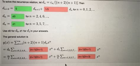 solved find the recurrence relation for the coefficients of