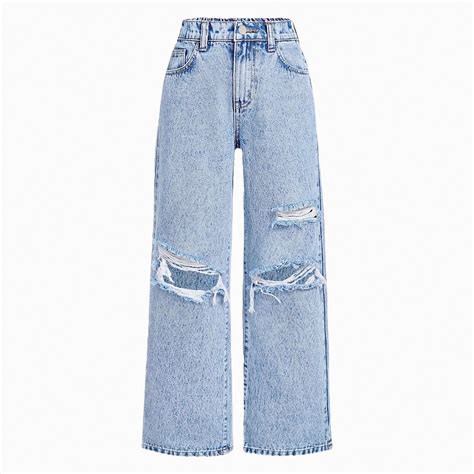 Towed22 Teen Girls Ripped Wide Leg Jeans Size 7 8 Y Light Blue