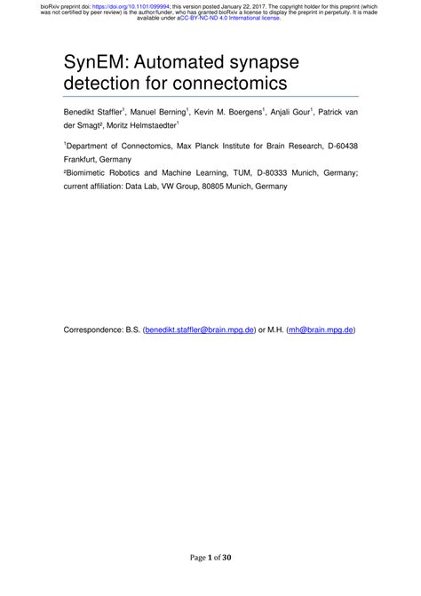 Pdf Synem Automated Synapse Detection For Connectomics