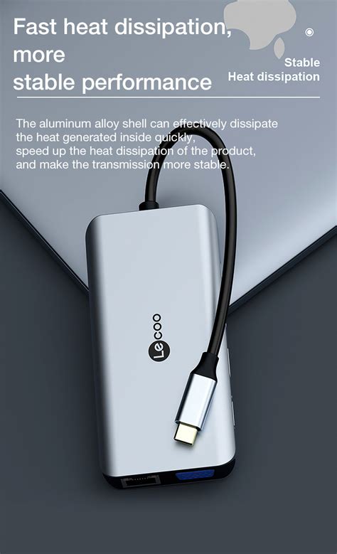 Lenovo Lecoo USB C Hub USB Type C เปน HDMI RJ45 VGA 3 5มมแจค PD USB 3 0อะแดปเตอร OTG USB C